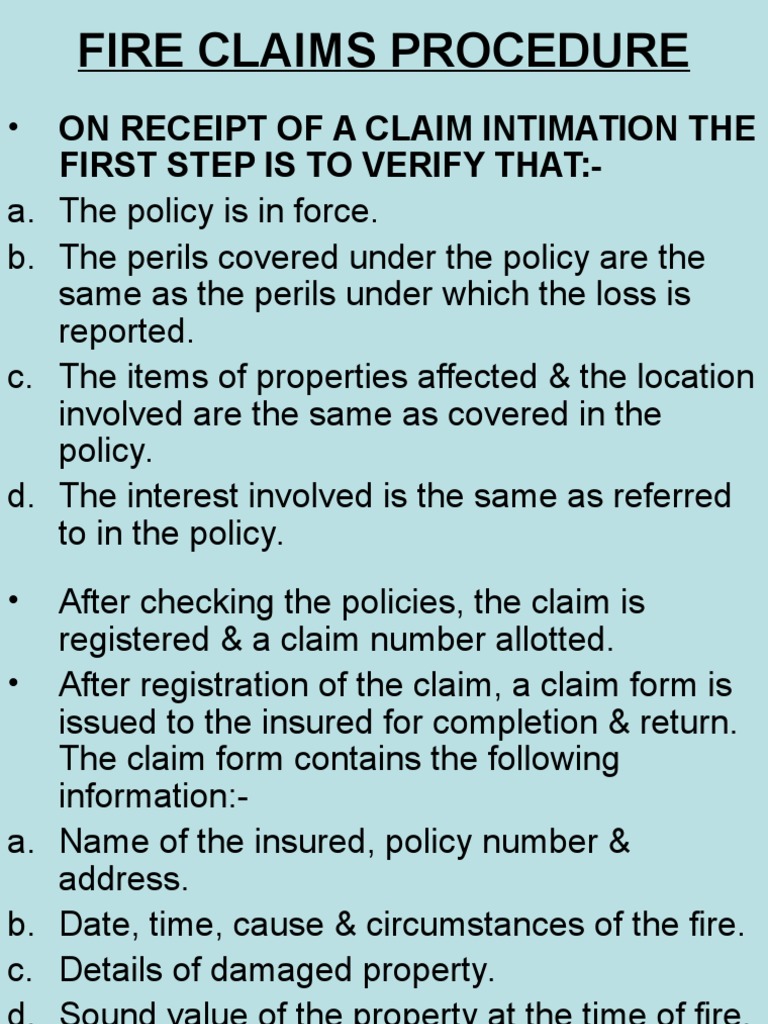Fire Claims Procedure: On Receipt of A Claim Intimation The First Step ...