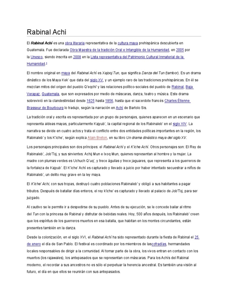 Rabinal Achí | PDF | Pueblos mayas | Cultura de las Americas