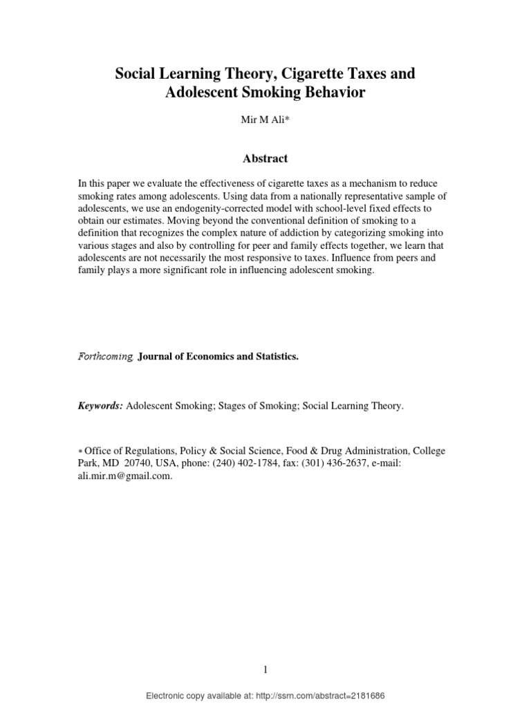 Social Learning Theory, Cigarette Taxes and Adolescent Smoking Behavior ...