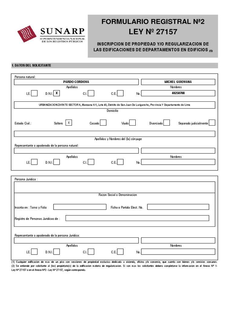 Formulario Nº2 Ley 27157 Michel | PDF | Derecho Civil (Common Law ...