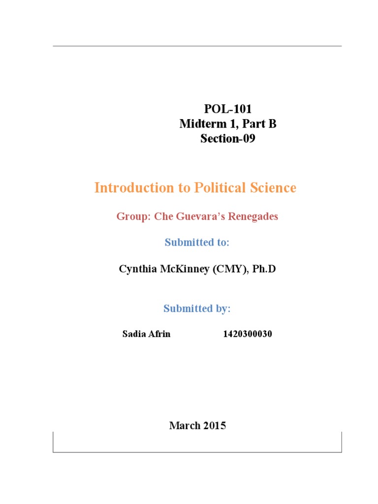 Introduction To Political Science: POL-101 Midterm 1, Part B Section-09 ...