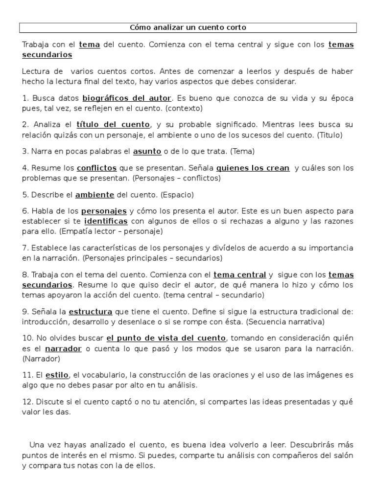 Cómo analizar un cuento corto | PDF