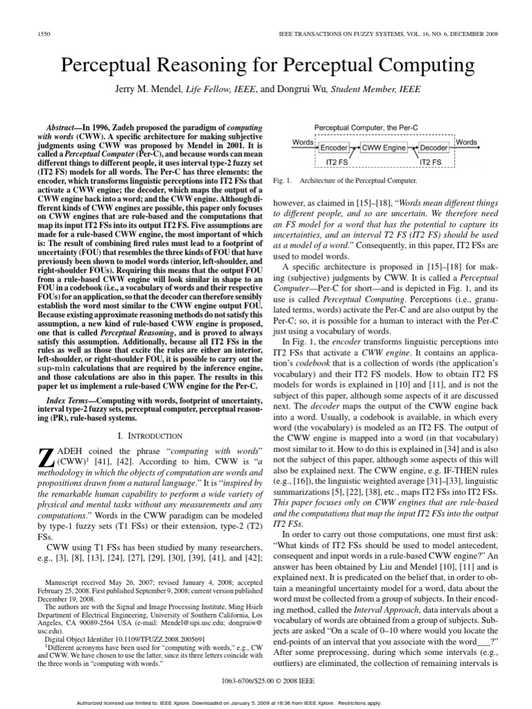 Perceptual Reasoning For Perceptual Computing: Jerry M. Mendel, Life ...
