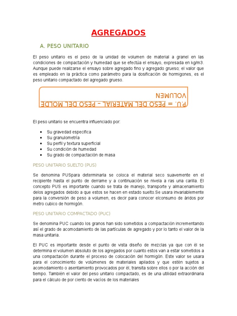 Peso Unitario y Específico de Agregados | PDF | Peso del cuerpo humano ...