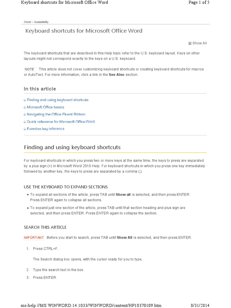 Word - Shortcut Keys | PDF | Computer Keyboard | Microsoft Word