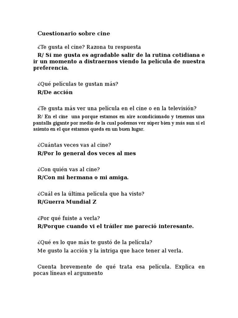 Cuestionario Sobre Cine | PDF | Zombis | Cine