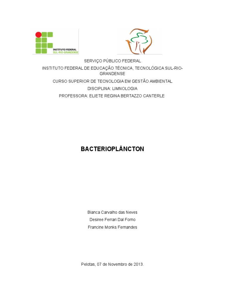 Trabalho Bacterioplâncton | PDF | Ecossistema | Matéria orgânica