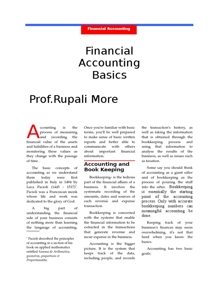 Financial Accounting 01 Basics | PDF | Debits And Credits | Equity ...