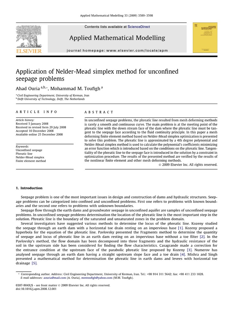Application of Nelder-Mead Simplex Method For Unconfined Seepage Problems | Download Free PDF ...