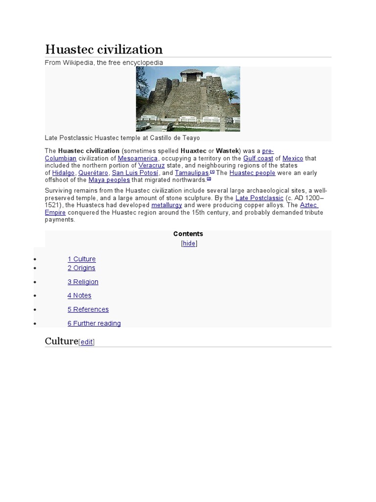 Huastec Civilization: Culture | PDF | Archaeology Of The Americas | Belize