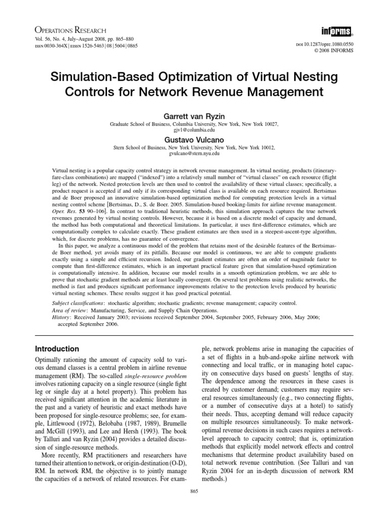 Simulation-Based Optimization of Virtual Nesting Controls For Network Revenue Management | PDF ...