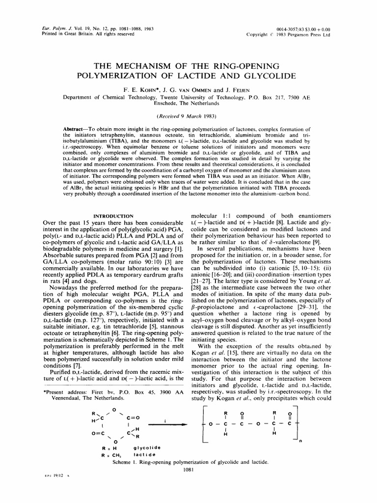 The Mechanism of The Ring Opening Polymerization of Lactide and ...