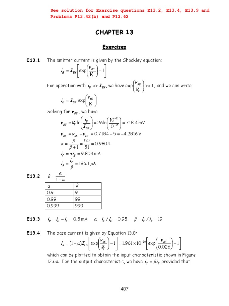 Chap13 Exercise Solution | PDF | Bipolar Junction Transistor | Electrical Circuits