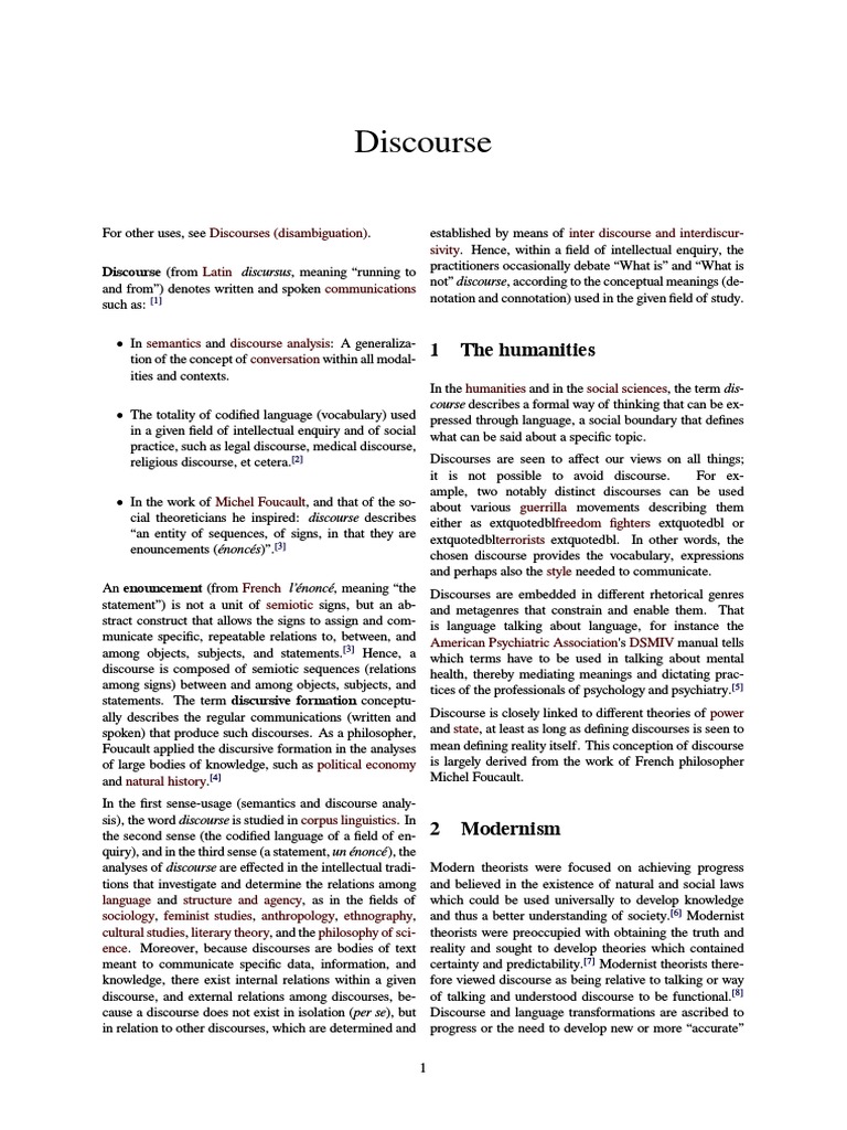 Discourse: 1 The Humanities | PDF | Discourse | Linguistics
