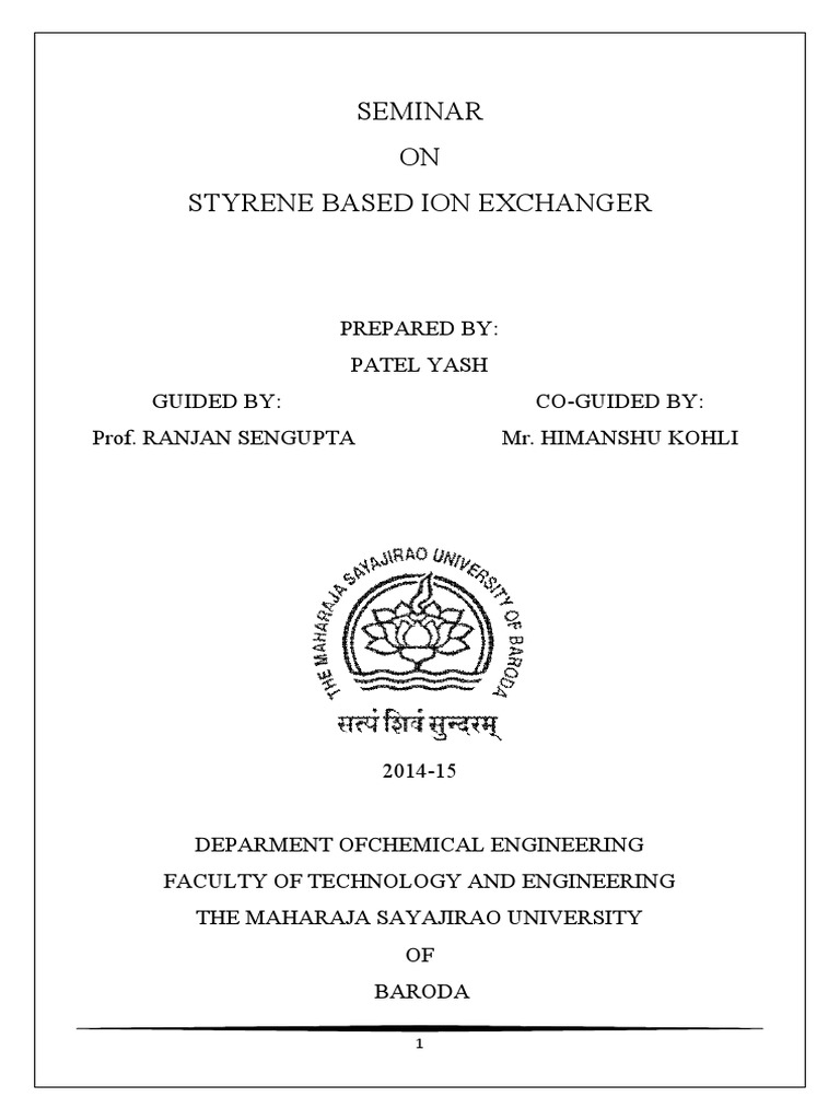 Styrene-Based Ion Exchanger Seminar Report | PDF | Ion Exchange | Ion