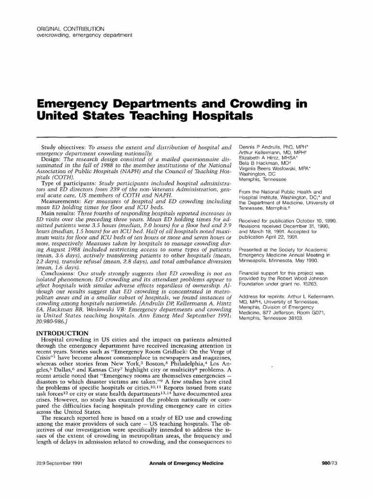 ED Crowding in US Teaching Hospitals | PDF | Emergency Department ...
