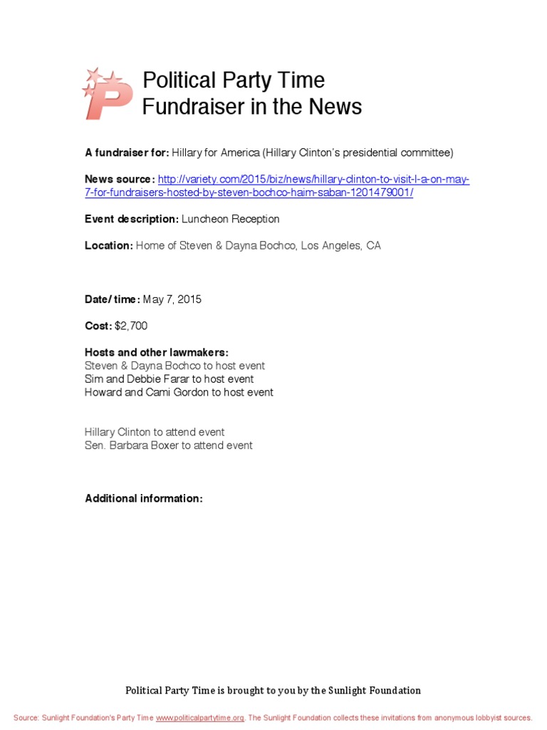 Luncheon Reception For Hillary For America | PDF | Social Science | Law