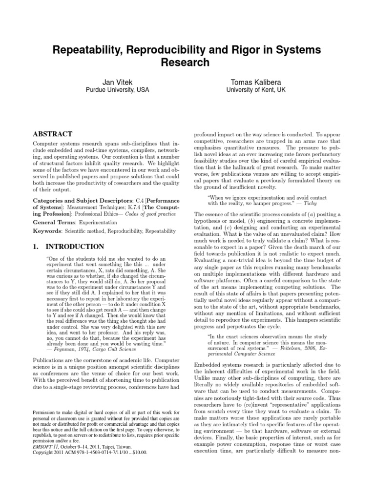 Article - Repeatability, Reproducibility and Rigor in Systems Research ...