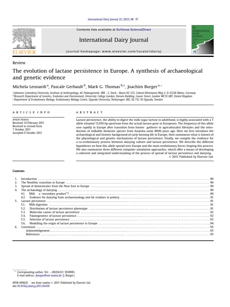 The Evolution of Lactase Persistence in Europe | PDF | Polymorphism ...