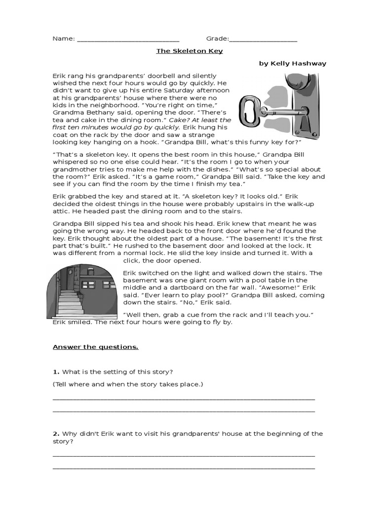 8th Grade Reading Comprehension: The Skeleton Key | PDF | Pool (Cue ...