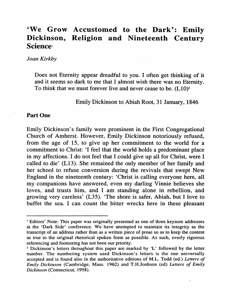 We Grow Accustomed To The Dark' Emily Dickinson, Religion and ...