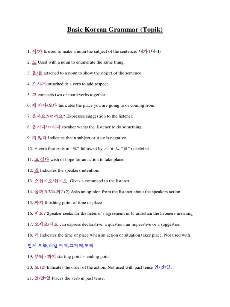 Basic Korean Grammar | PDF | Verb | Grammatical Tense