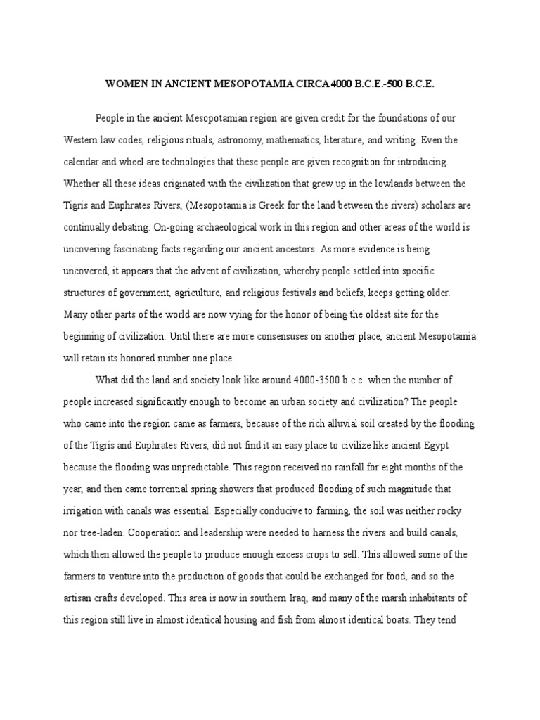 Women in Ancient Mesopotamia Circa 4000 B.C.E.-500 B.C.E | PDF ...