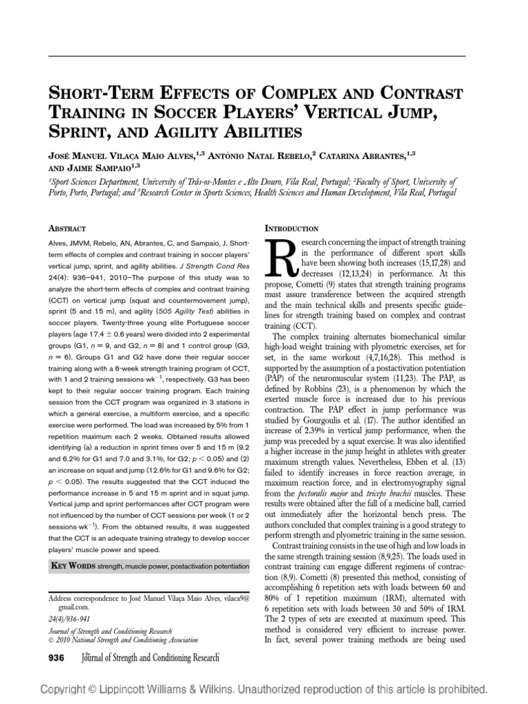 Complex vs Contrast Training in Soccer | PDF | Strength Training ...