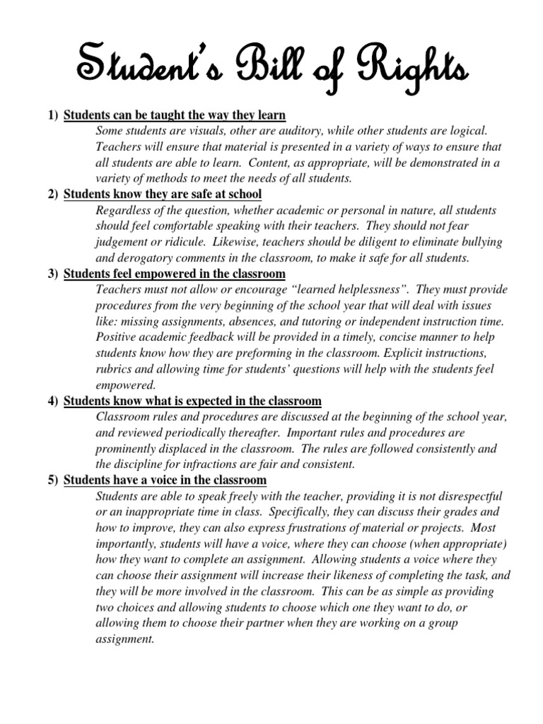 Student Bill of Rights in Education | PDF