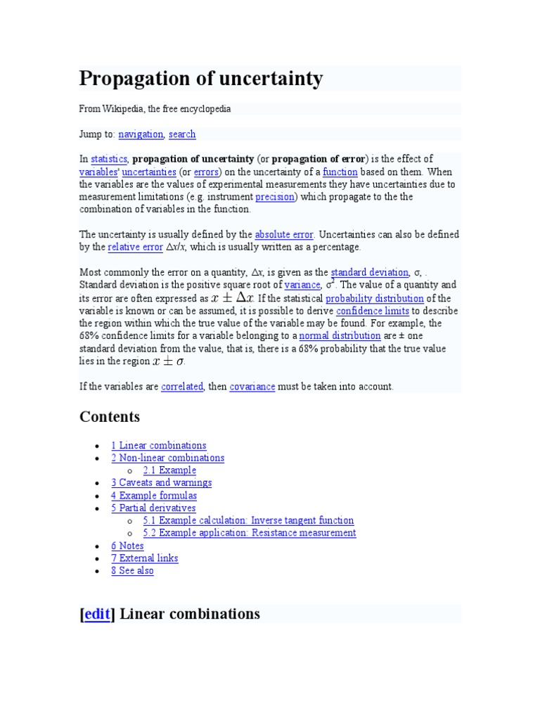 Propagation Of Uncertainty From Wikipedia The Free Encyclopedia Pdf