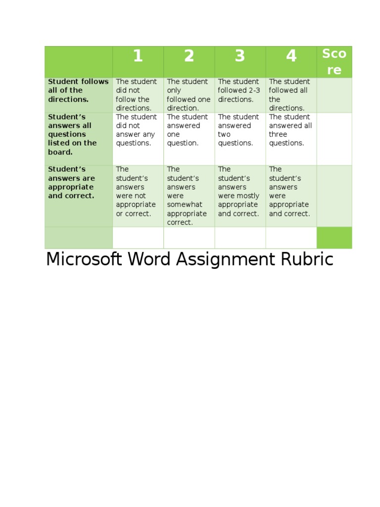 Microsoft Word Rubric | PDF
