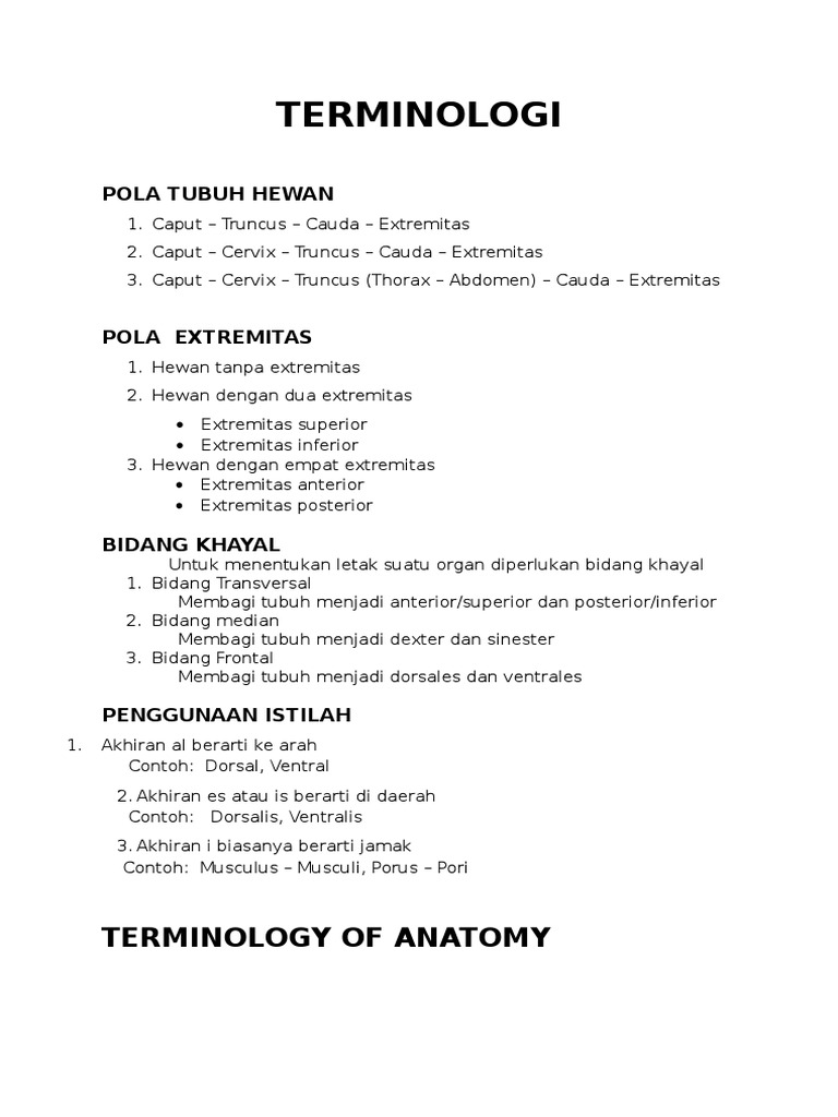 Terminologi: Terminology of Anatomy | PDF | Anatomical Terms Of ...