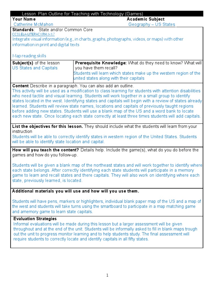 Teaching US States with Interactive Games | PDF | Lesson Plan ...