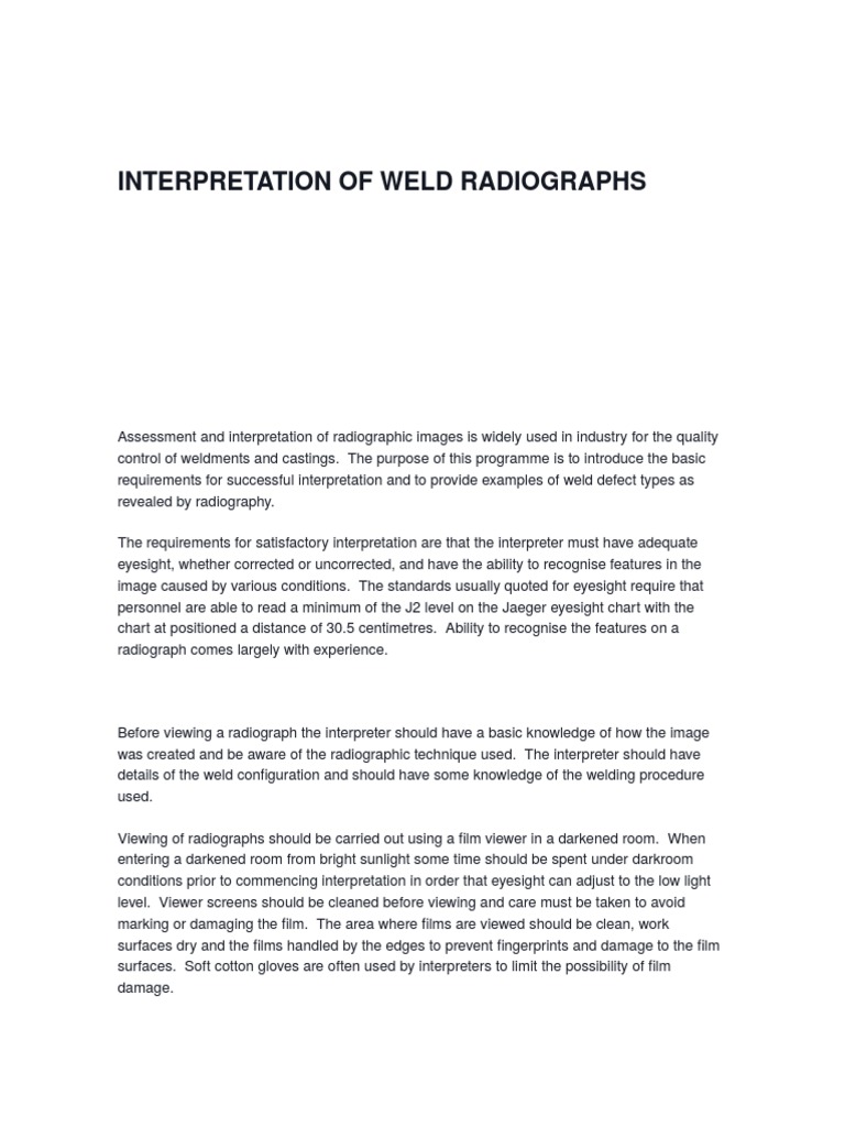 Interpretation of Weld Radiographs | PDF | Radiography | Welding