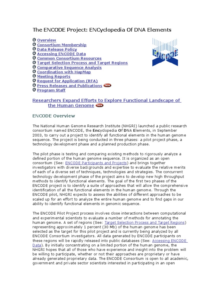 The Encode Project: Encyclopedia of Dna Elements | PDF | Single ...