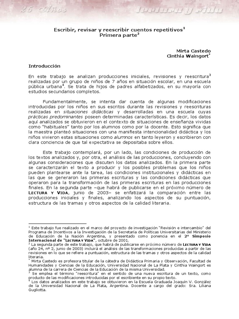 Escribir, Revisar y Reescribir Cuentos Repetitivos - Castedo | PDF ...