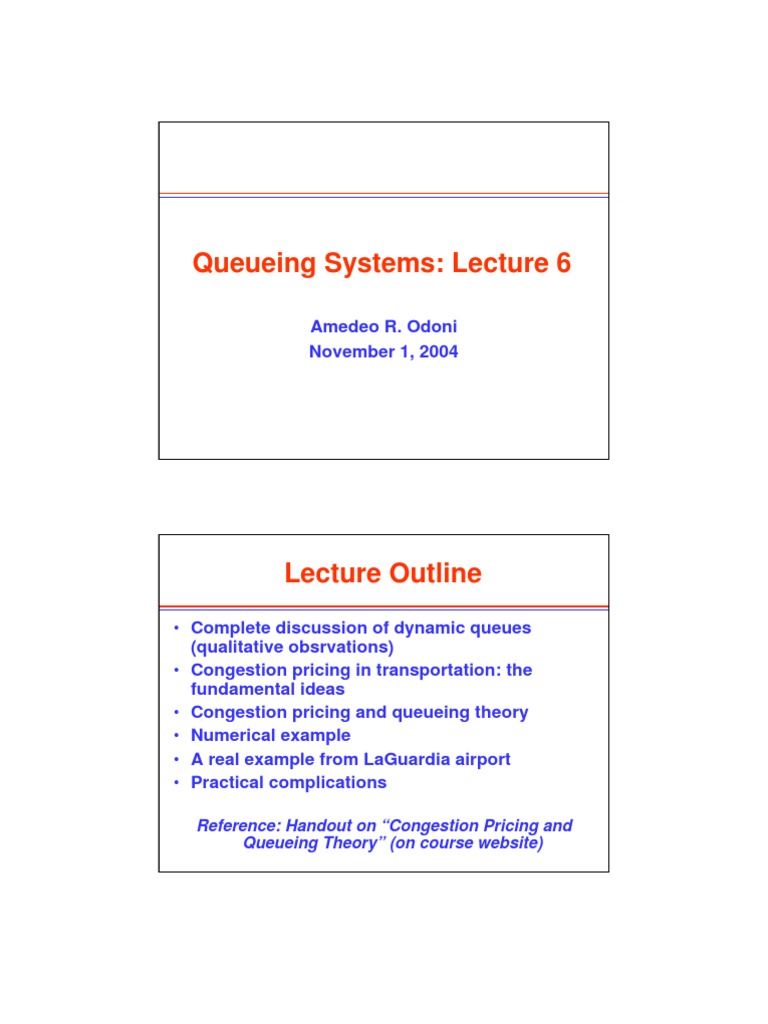 Queueing Systems Lecture 6 Pdf Traffic Congestion Steady State