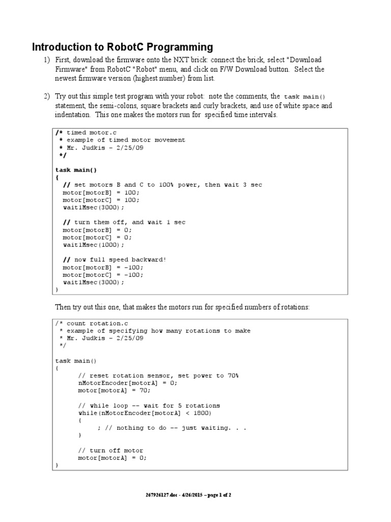 Introduction To Robotc Programming | PDF