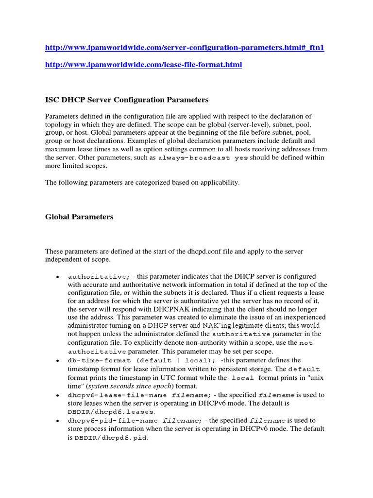 ISC DHCP Server Configuration Parameters | Download Free PDF | Ip Address | Domain Name System