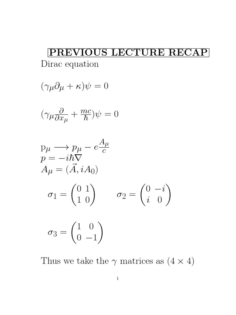 Relativistic Quantum Mechanics | PDF | Matrix (Mathematics) | Linear ...