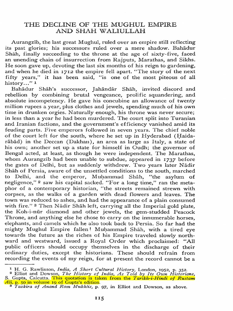 Abbott Decline of The Mughal Empire and Shah Waliullah PDF | PDF ...
