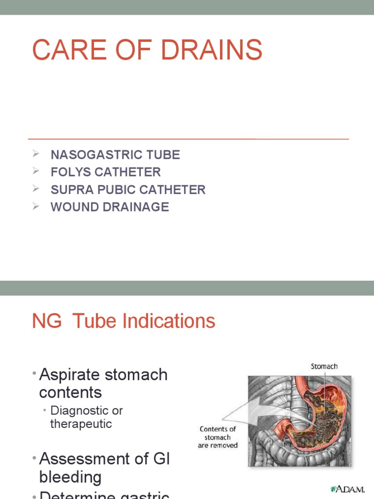 Care Of Drains: Nasogastric Tube Folys Catheter Supra Pubic Catheter ...