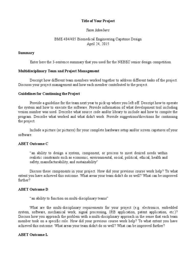 BME Capstone Report Template | PDF | Project Management | Software