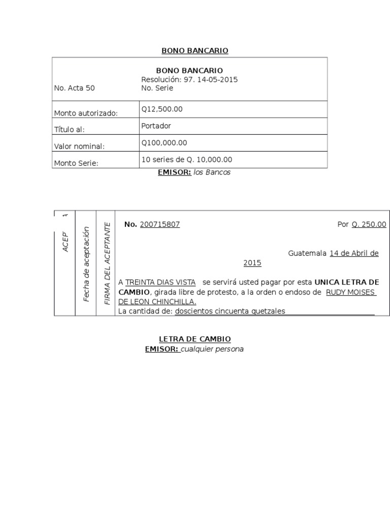 Titulos De Credito Guatemala Guatemala Bancos