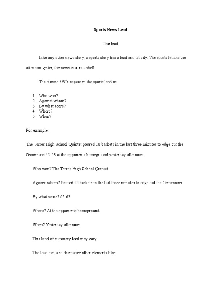 Sports News Lead Campus Journalism | PDF | National Football League ...