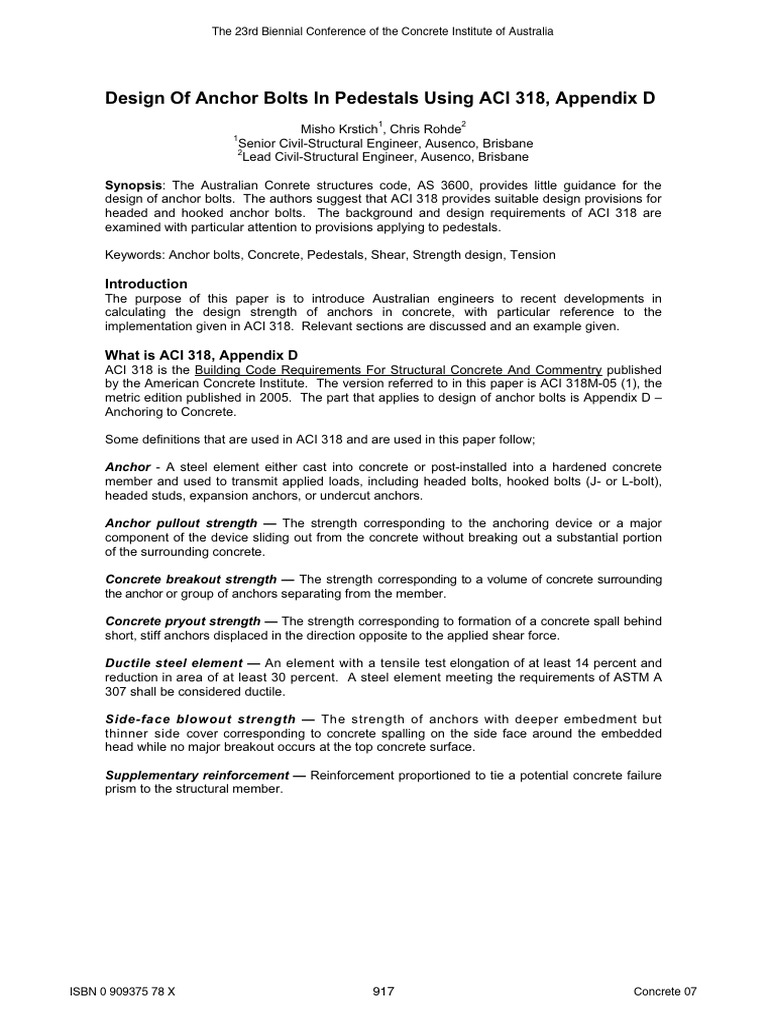 Design of Anchor Bolts in Pedestals | PDF | Strength Of Materials ...