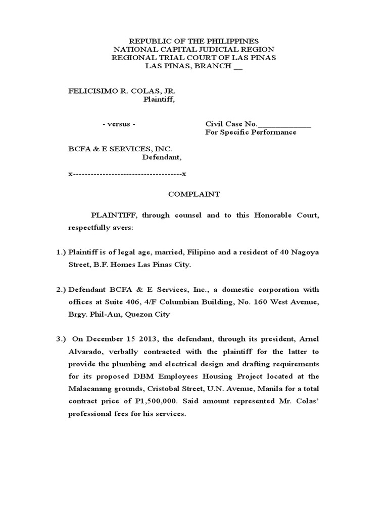 Sample Complaint | PDF | Lawsuit | Common Law