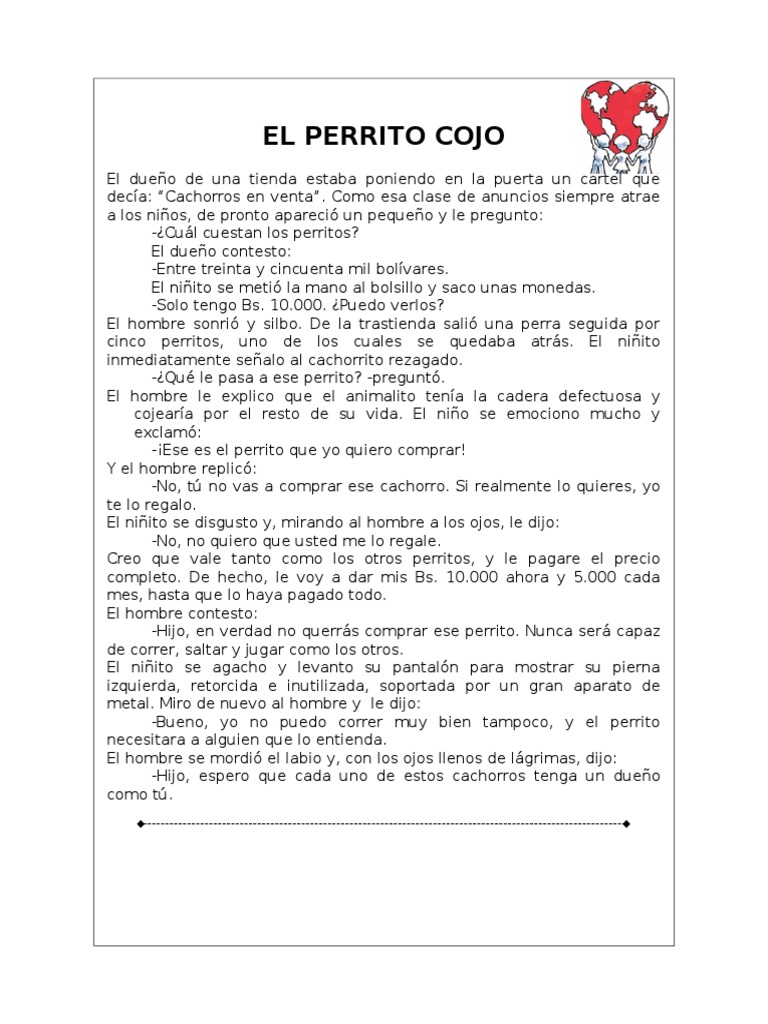 El Perrito Cojo (Lectura Reflexiva para 6to Grado) .EAM - 12417 | PDF
