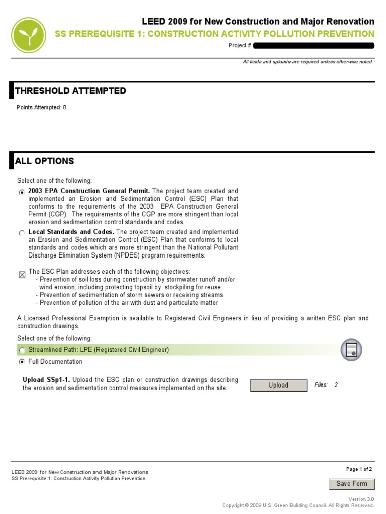 SSp1 LEED Online Sample Form | PDF | Leadership In Energy And ...