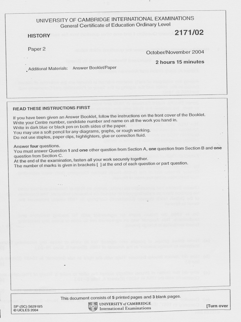 O/N/04 History O Level Paper II | PDF